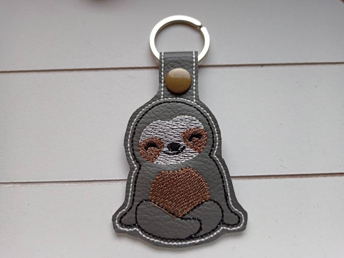 Keychain Sloth Embroidered on Artificial Leather - Etsy UK