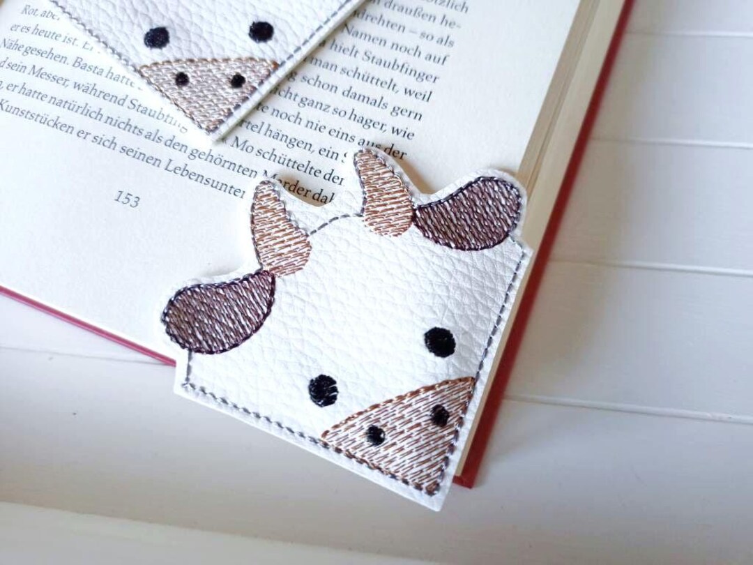 Cow Corner Bookmark, Embroidered, Faux Leather, Children's Reading ...