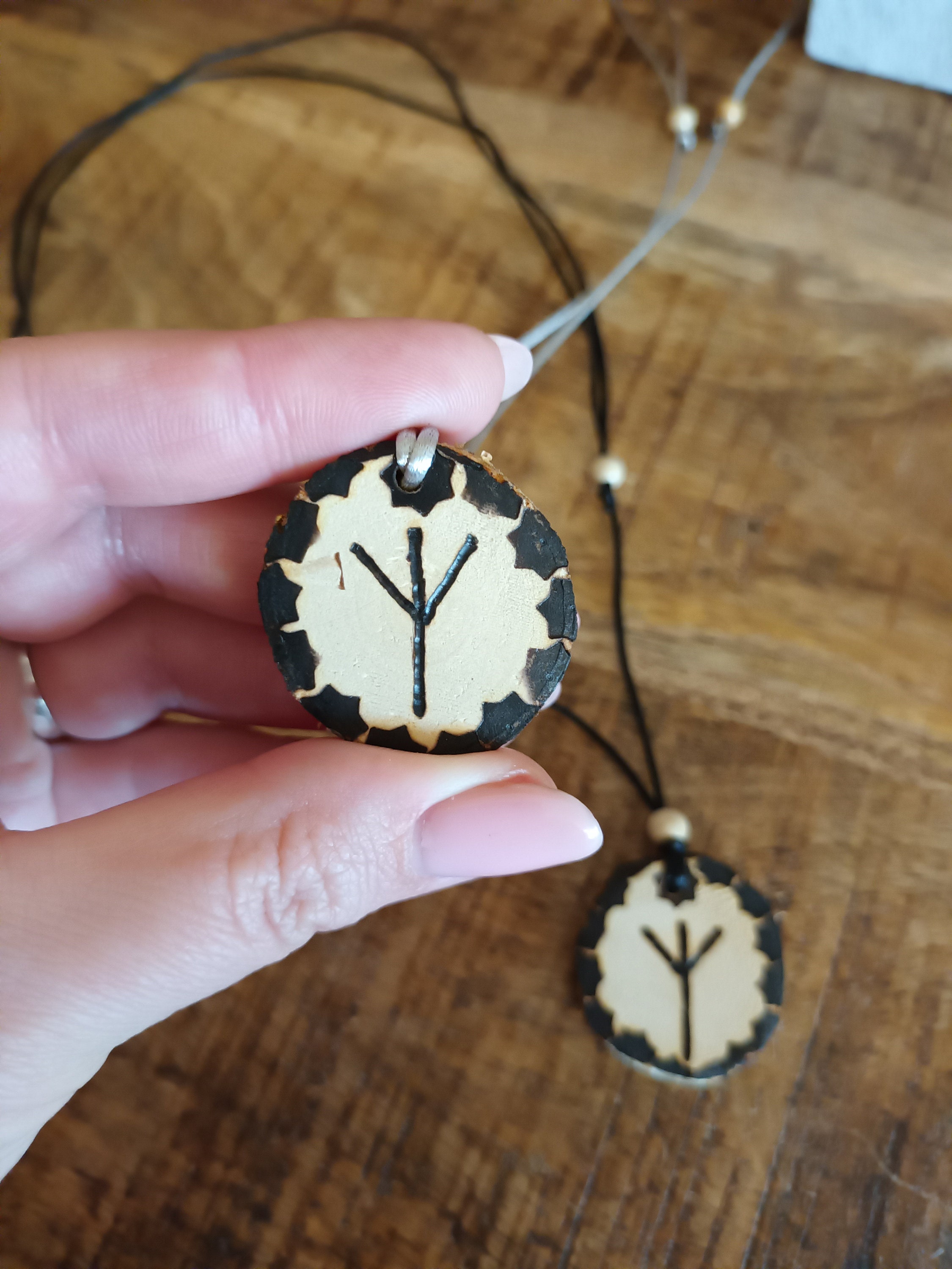 Handmade Wooden Futhark Viking Rune Pendant on Necklace Cord Elder ...