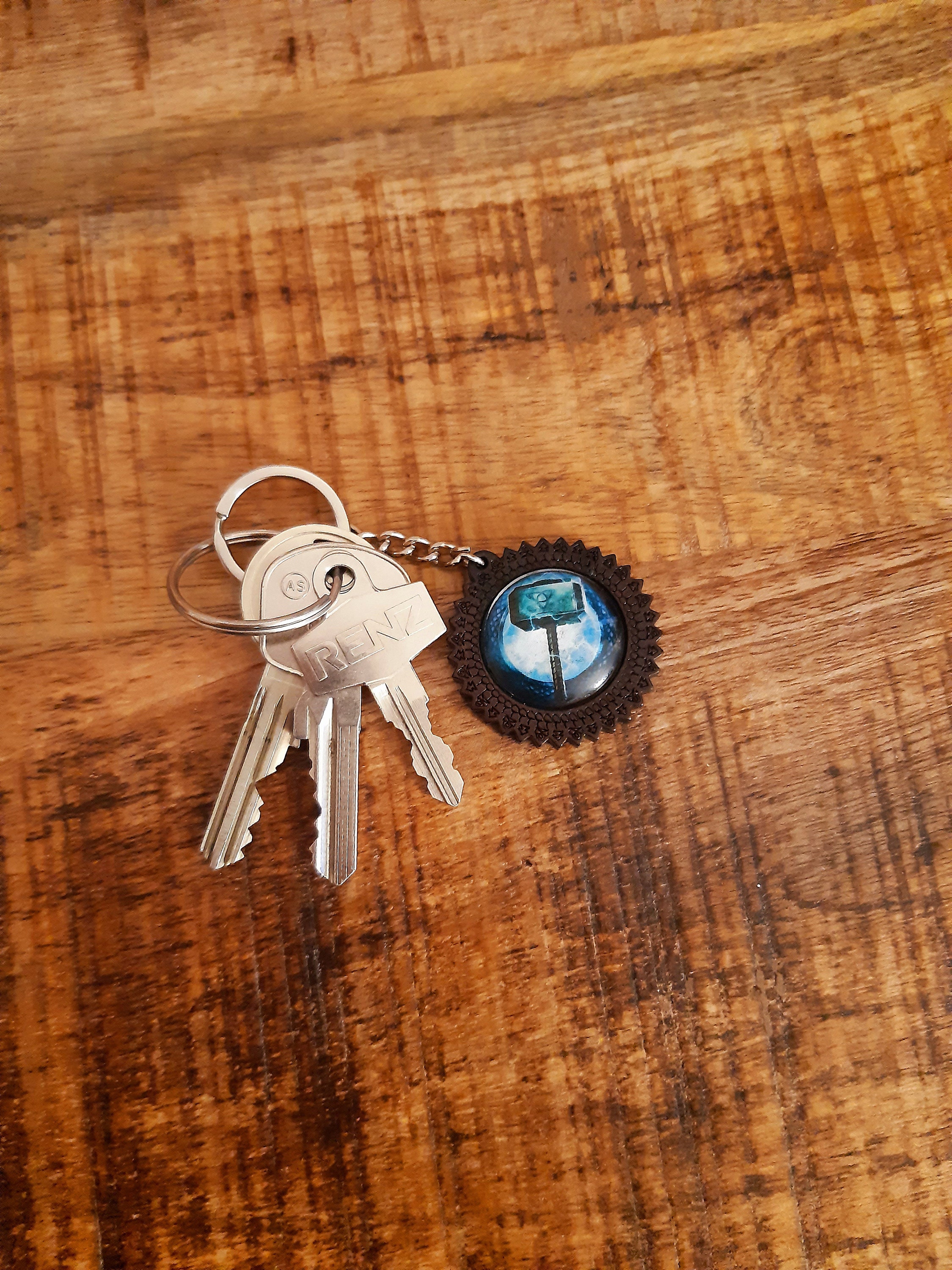 Thor's Hammer Keychain, Thor Marvel Glass Cabochon Key Ring, Cabochon ...