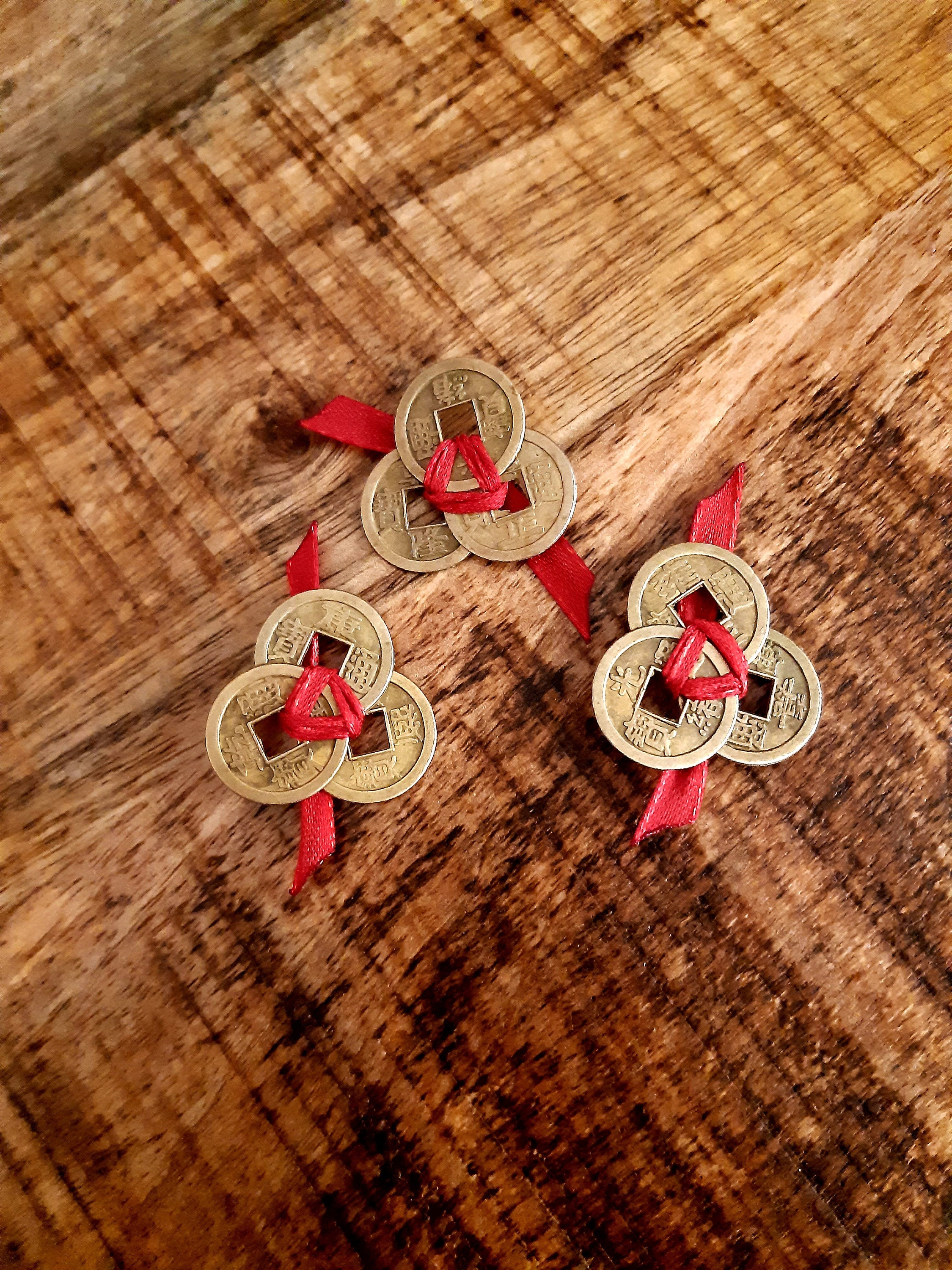 Feng Shui Money Luck Talisman 3-coins Tied Attract Wealth Lucky Charm ...
