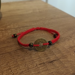 Red Feng Shui Coin Ancient Chinese Bracelet for Good Luck Gifts, Red ...