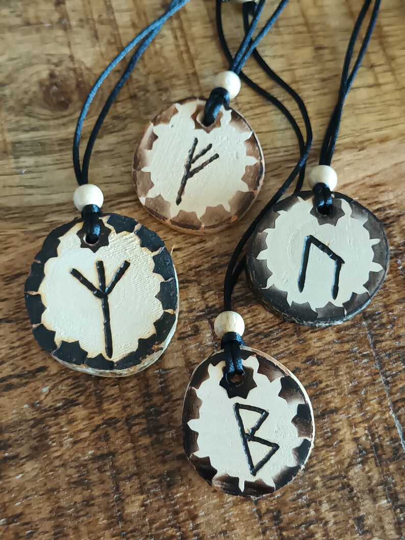 Handmade Wooden Futhark Viking Rune Pendant on Necklace Cord Elder ...
