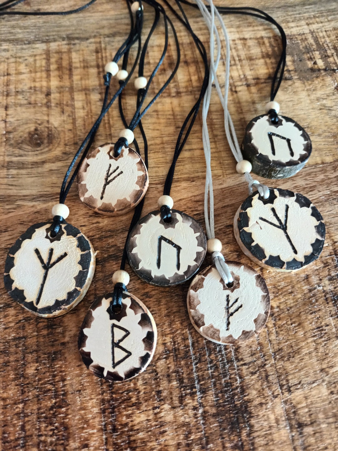 Handmade Wooden Futhark Viking Rune Pendant on Necklace Cord Elder Futhark Nordic Rune Necklace ...