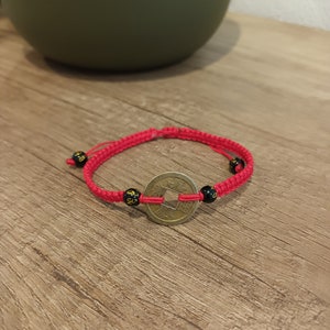 Red Feng Shui Coin Ancient Chinese Bracelet for Good Luck Gifts, Red ...
