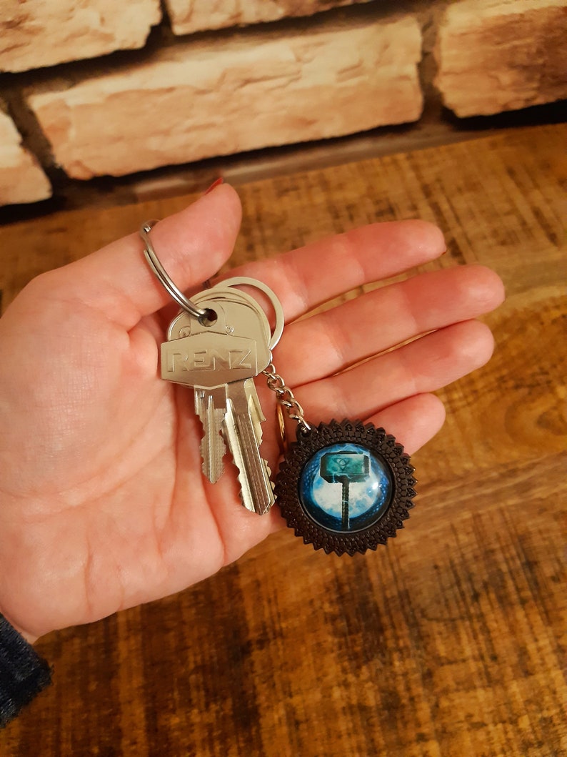 Thor's Hammer Keychain Thor Marvel Glass Cabochon Key - Etsy