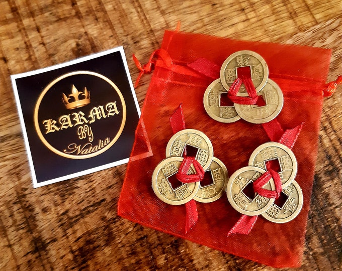 Feng Shui Money Luck Talisman 3-coins Tied Attract Wealth Lucky Charm ...