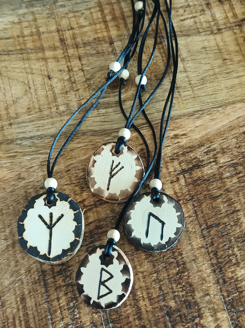 Handmade Wooden Futhark Viking Rune Pendant on Necklace Cord Elder ...