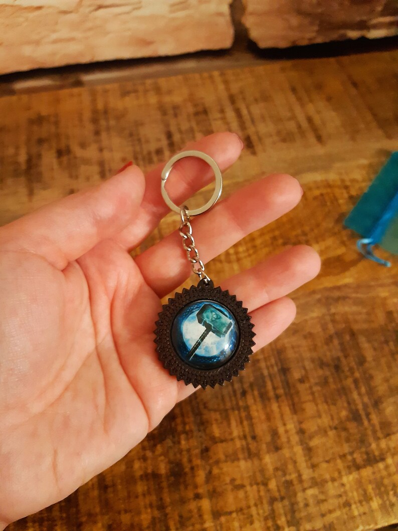 Thor's Hammer Keychain Thor Marvel Glass Cabochon Key - Etsy