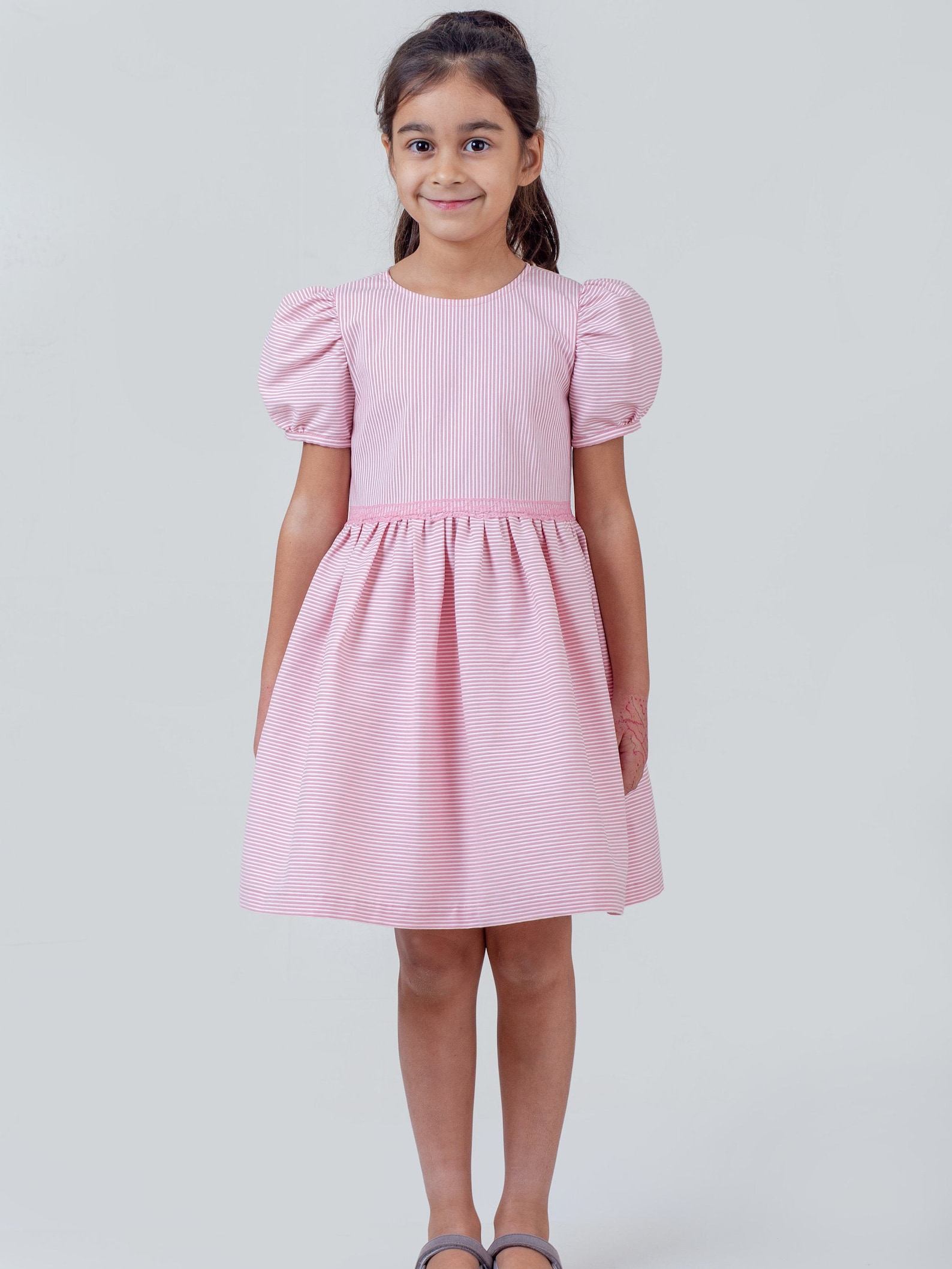 Puff sleeve dress for girl Pink cotton flower girl dress | Etsy