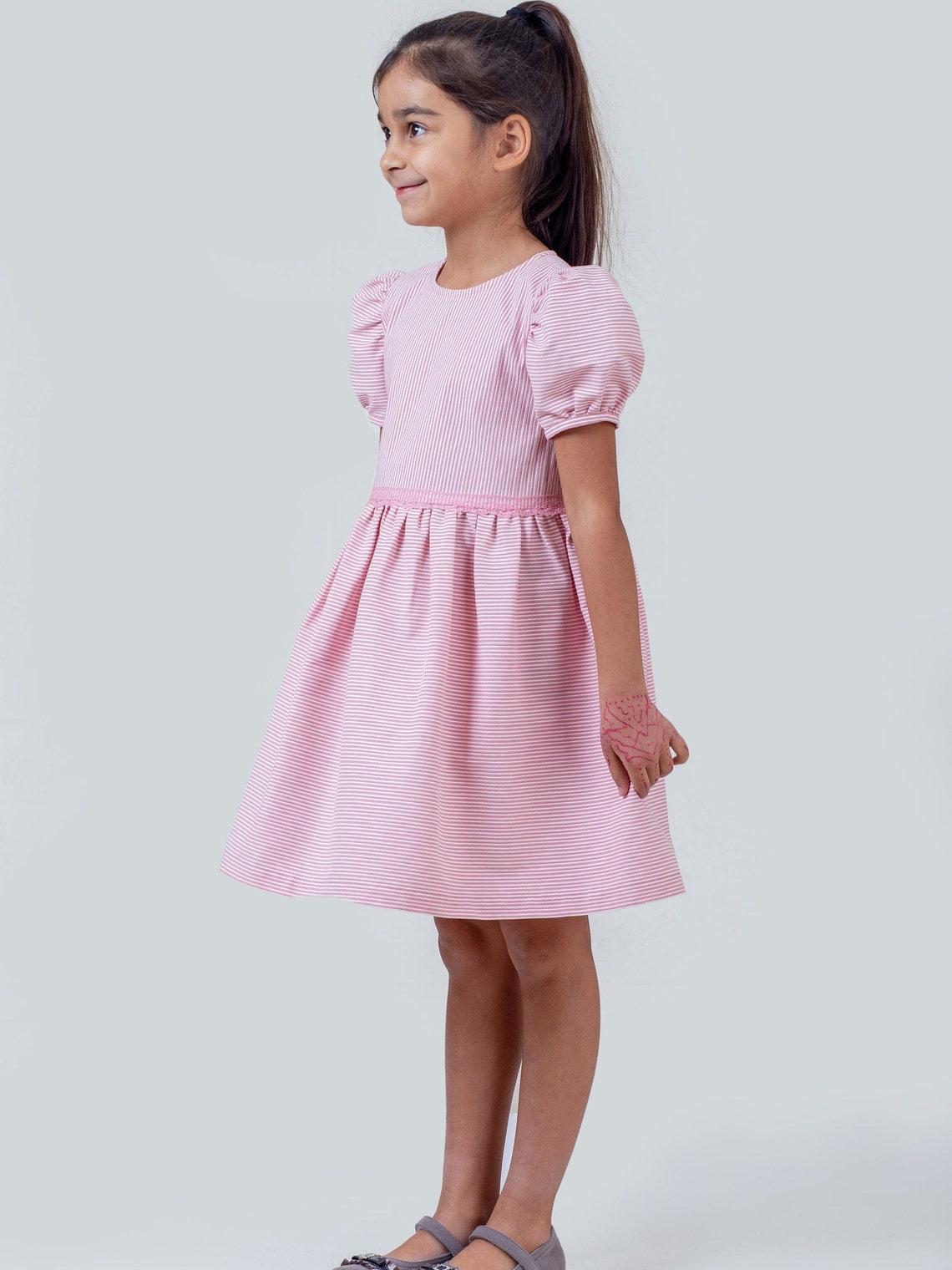 Puff sleeve dress for girl Pink cotton flower girl dress | Etsy