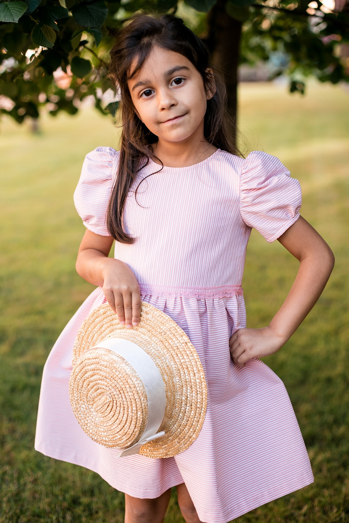 Puff sleeve dress for girl Pink cotton flower girl dress | Etsy