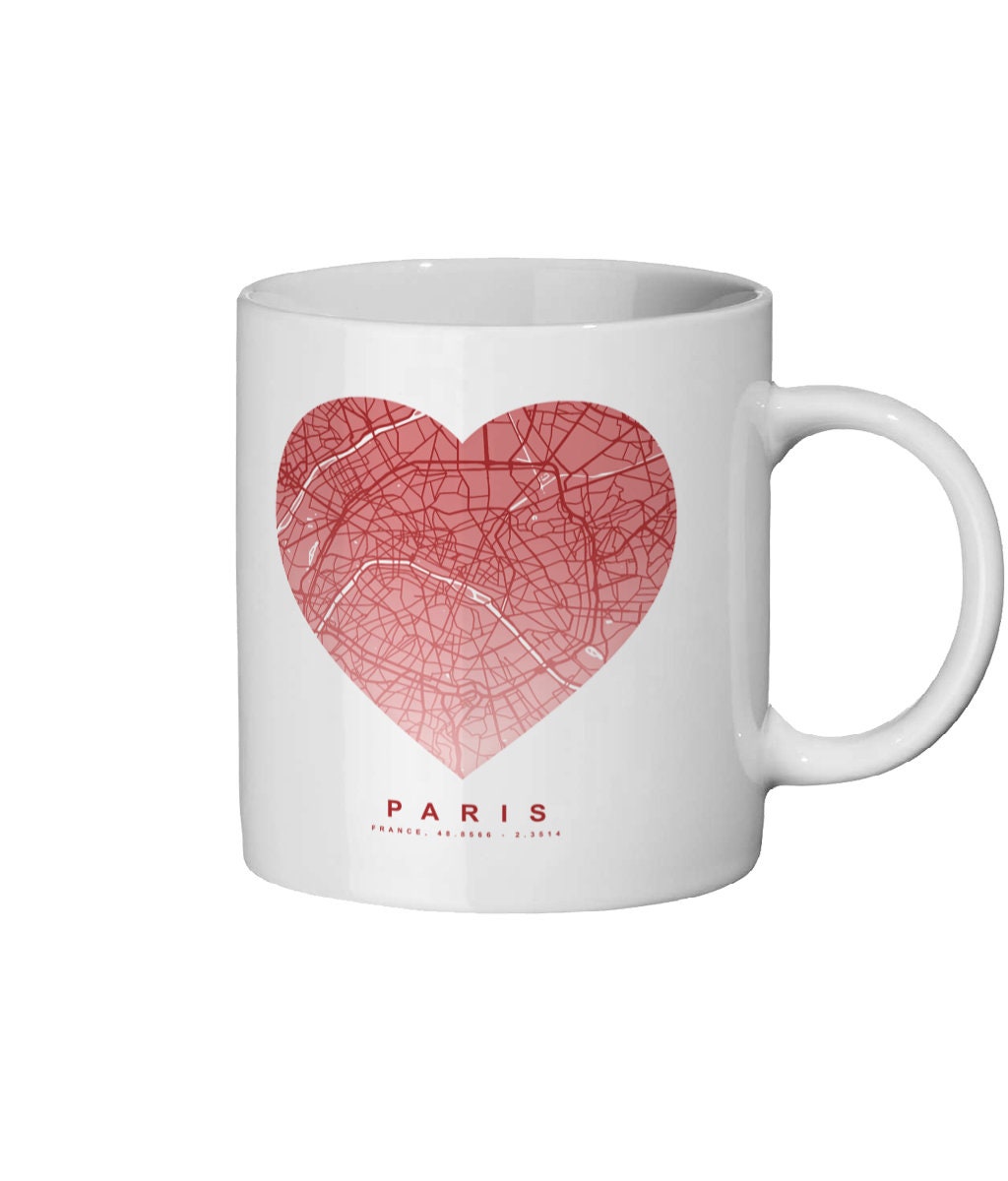 Paris City Map in Heart Shape Souvenir Mug or a Mug for All Paris ...