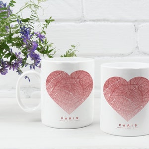 Paris City Map in Heart Shape Souvenir Mug or a Mug for All Paris ...