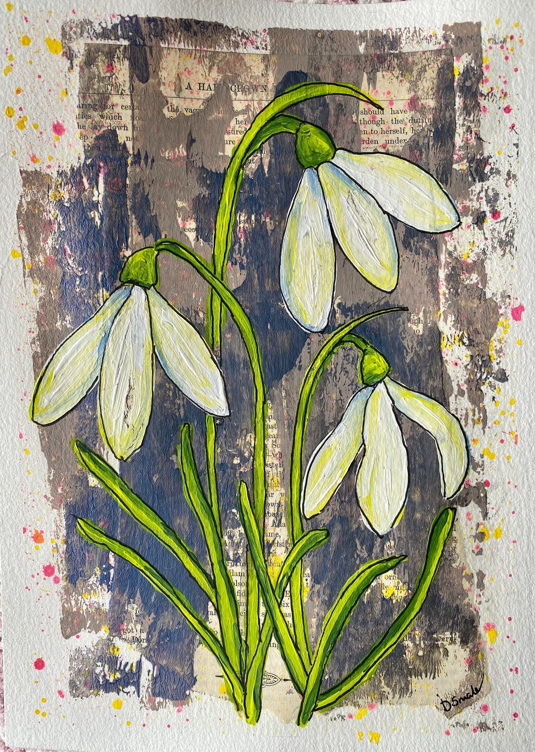 Snowdrops Painting on Paper, Small, Mixed Media Original Artwork - Etsy