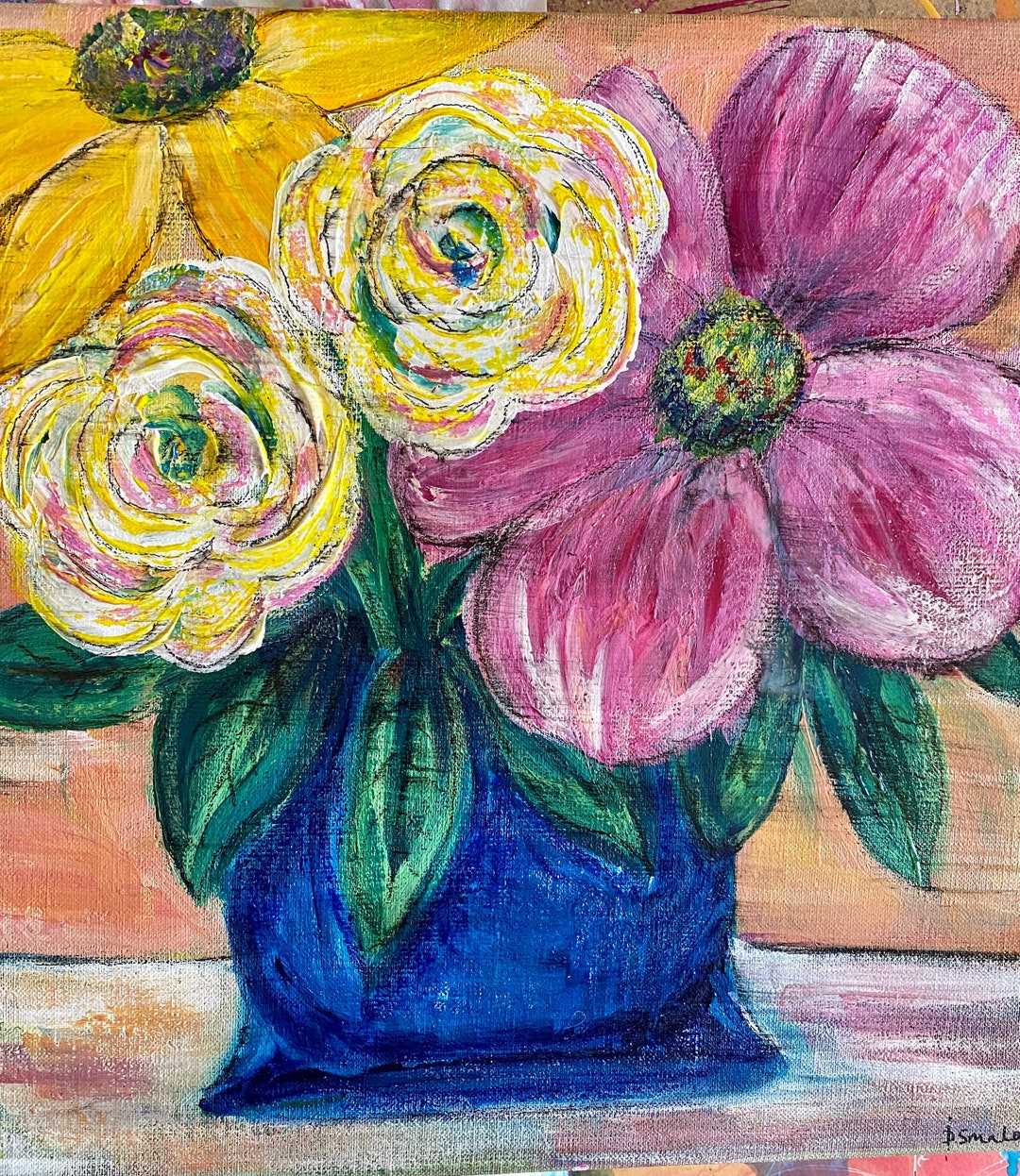 Original Painting of Flowers on Canvas, Unique Acrylic Wall Art - Etsy