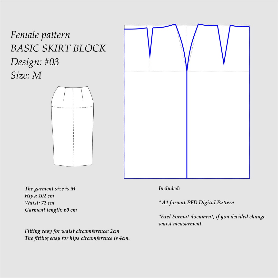 Basic Skirt Block Pattern for M Size Suggested for Beginners and New ...