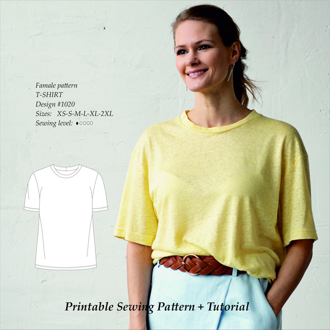 T-shirt Digital Sewing PDF Pattern Suggested for Beginners Sizes XS-2XL ...