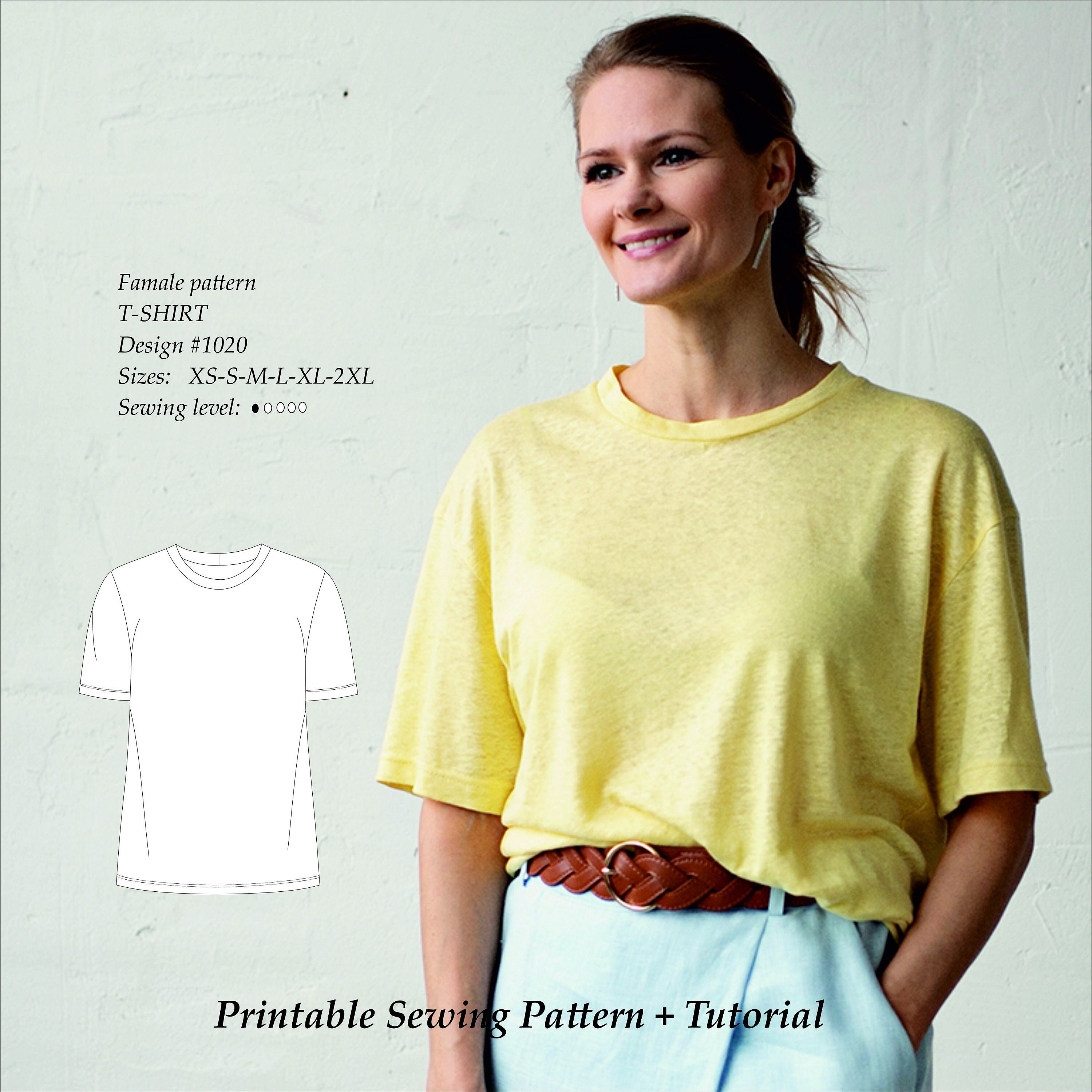 T-shirt Digital Sewing PDF Pattern Suggested for Beginners Sizes XS-2XL ...