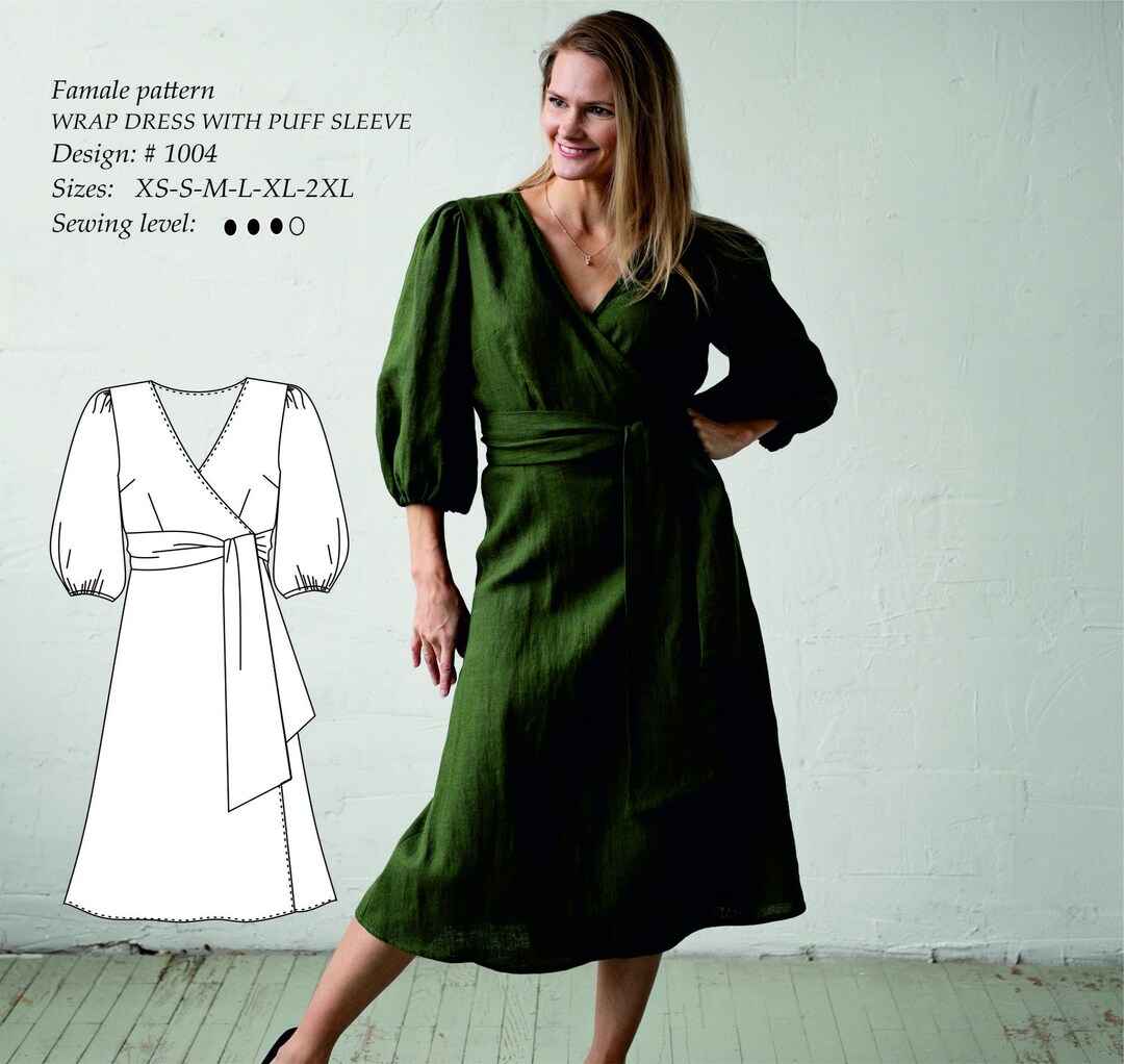 Wrap Dress With Puff Sleeves PDF Digital Sewing Pattern Sizes XS-2XL - Etsy