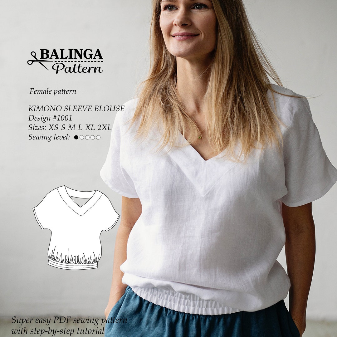Kimono Blouse PDF Sewing Pattern Pilot Pattern Sizes XS-2XL USA 2-12 - Etsy