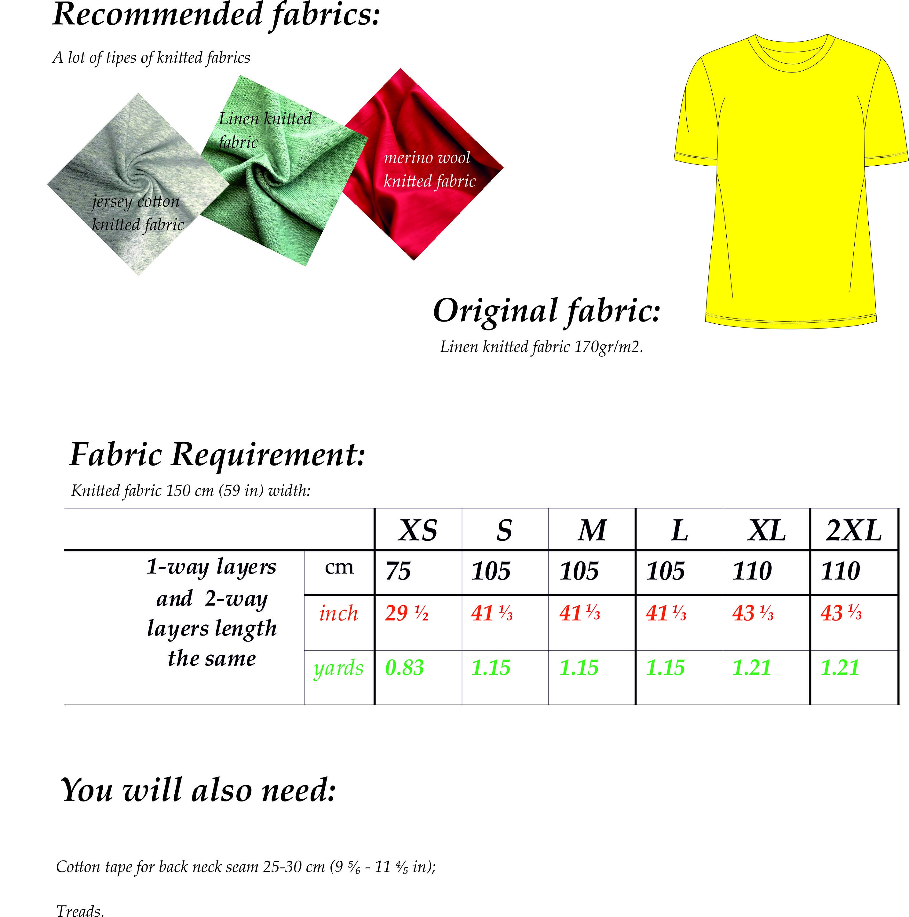 T-shirt Digital Sewing PDF Pattern Suggested for Beginners Sizes XS-2XL ...
