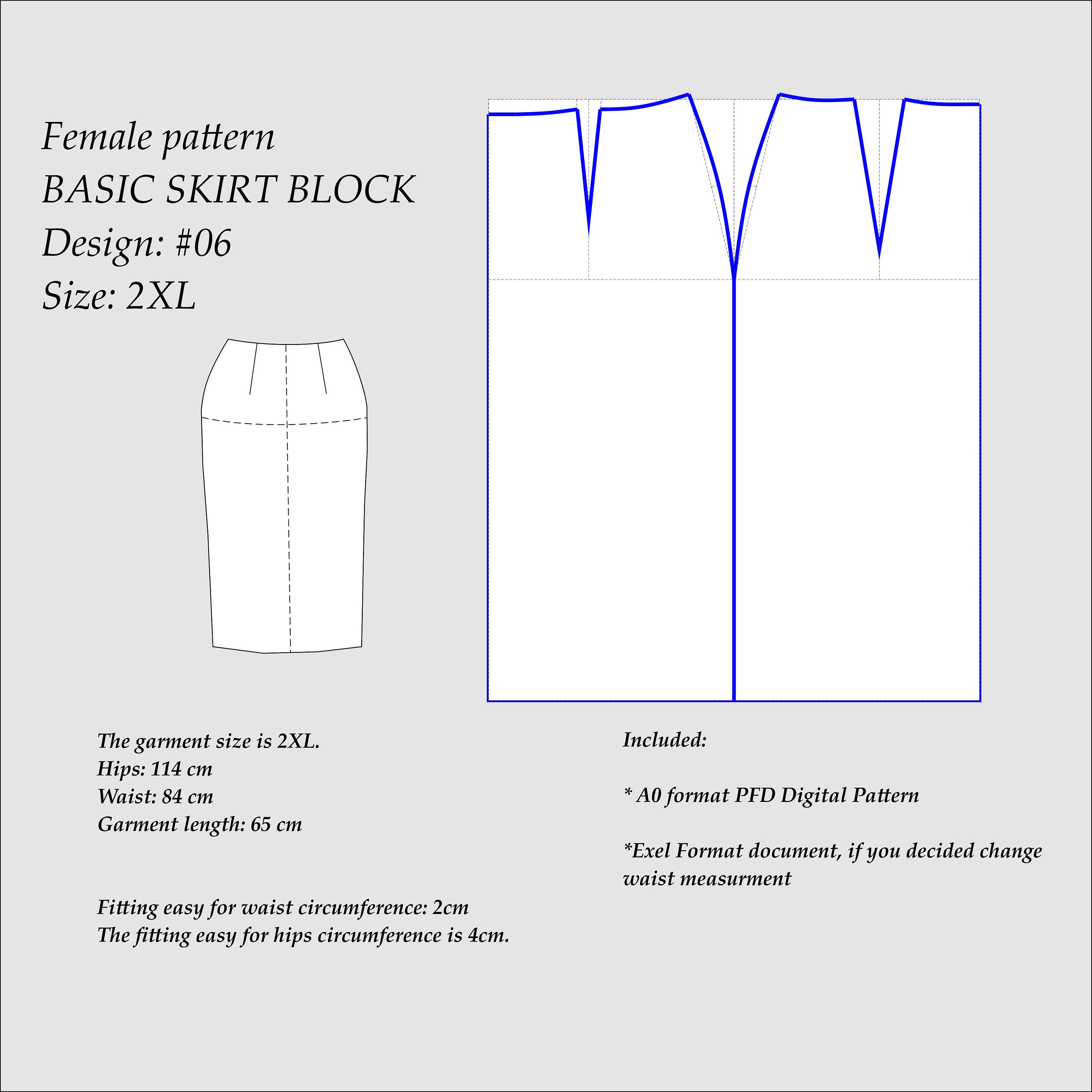 Basic Skirt Block Pattern for 2XL Size Suggested for Beginners and New ...