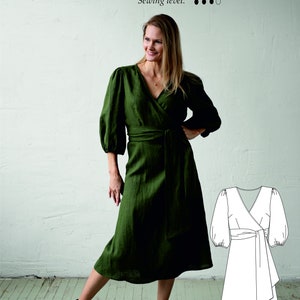 Wrap Dress With Puff Sleeves PDF Digital Sewing Pattern Sizes XS-2XL - Etsy
