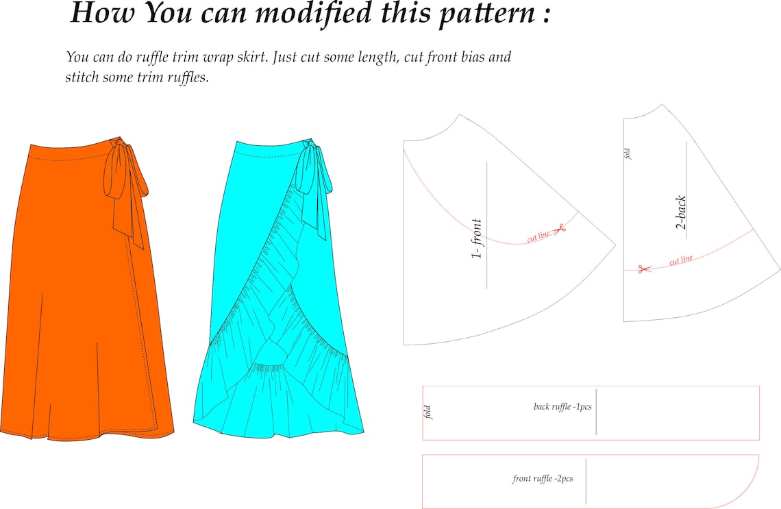 Wrap Skirt With Resizable Waist PDF Digital Sewing Pattern - Etsy