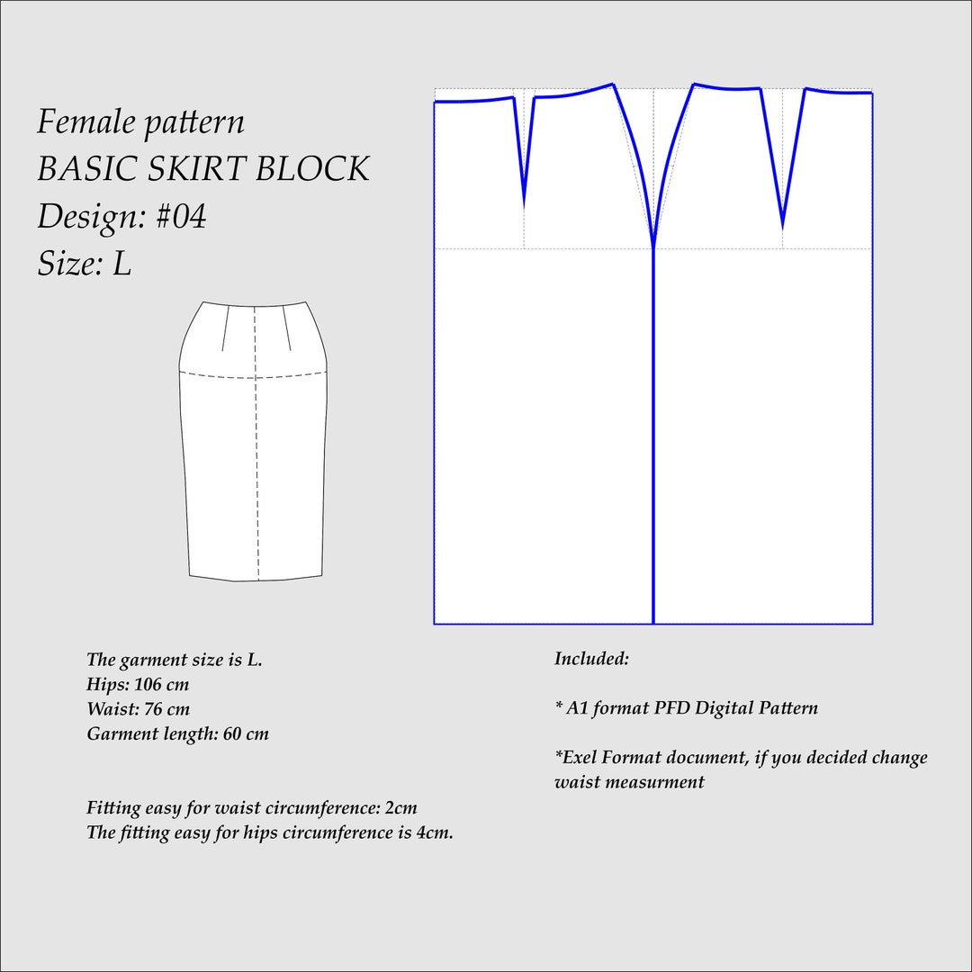 Basic Skirt Block Pattern for L Size Suggested for Beginners and New ...