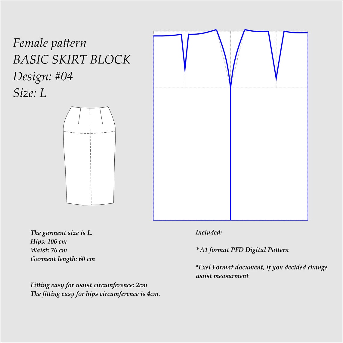 Basic Skirt Block Pattern for L Size Suggested for Beginners and New ...