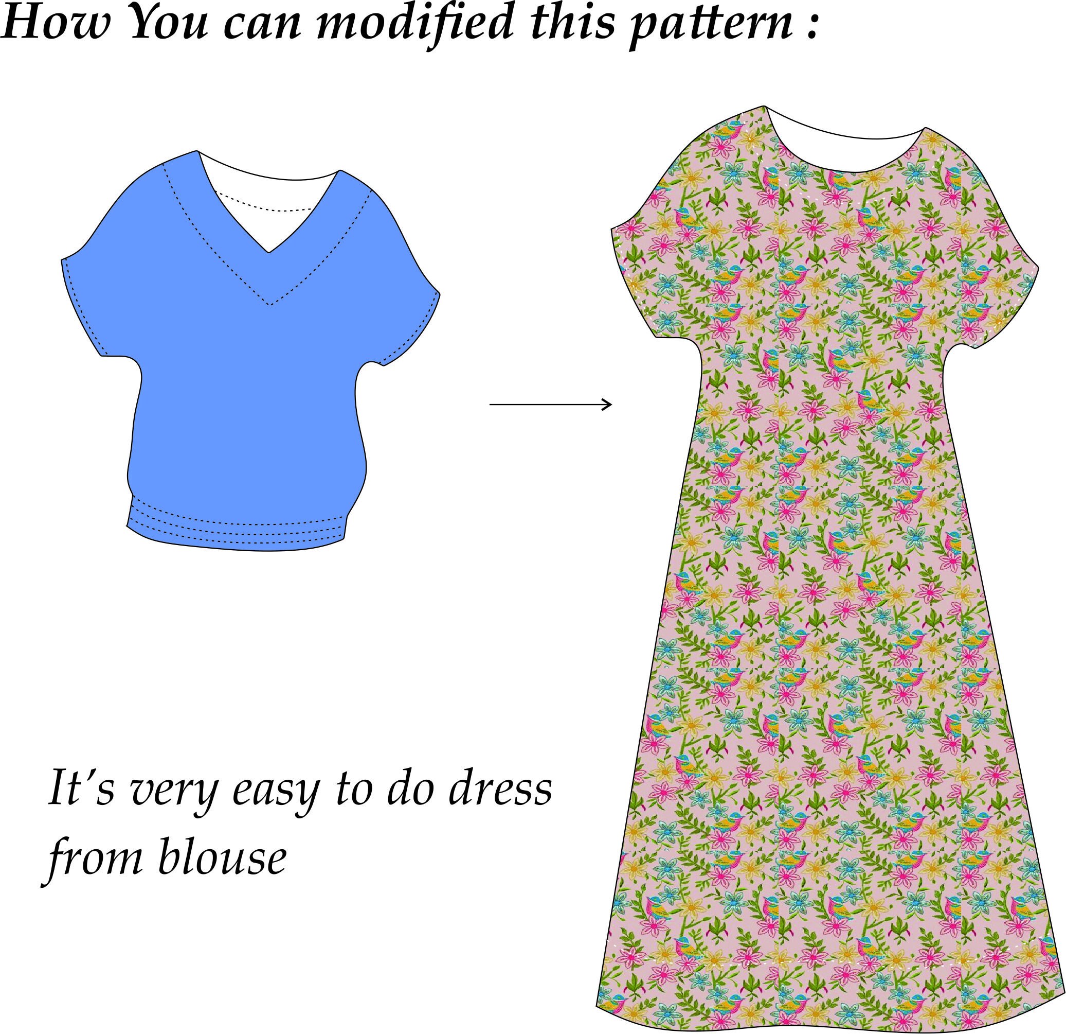 Kimono Blouse PDF Sewing Pattern Pilot Pattern Sizes XS-2XL - Etsy ...