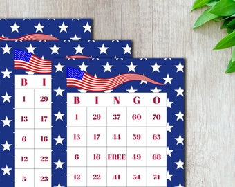 50 Memorial Day Bingo Cards, Unique Cards, 1 per Page, Instant Download ...