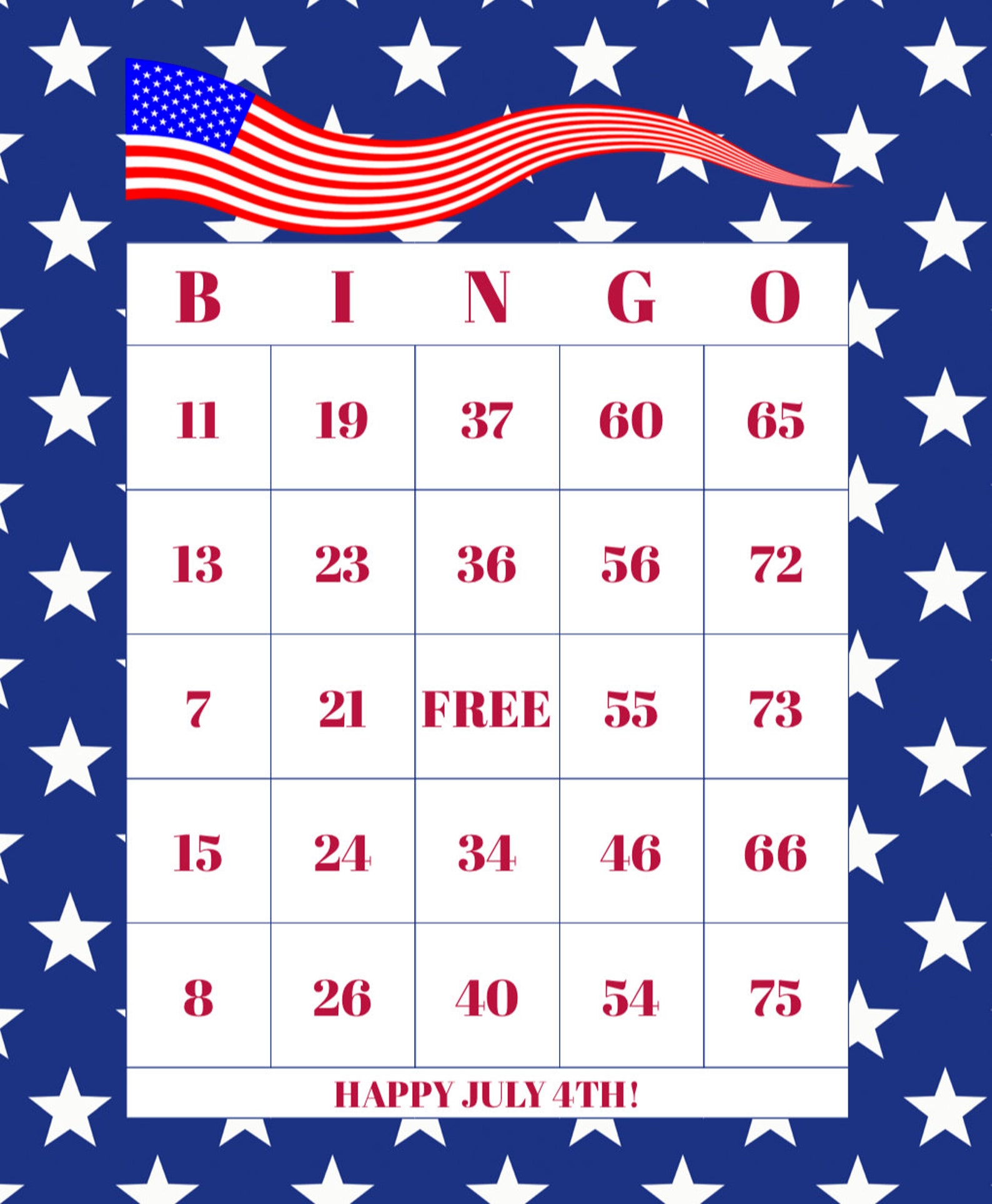 1000 July 4th Bingo Cards, Unique Cards, 2 per Page, Instant Download ...