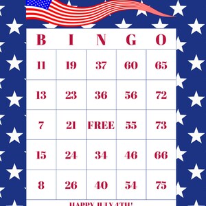 1000 July 4th Bingo Cards, Unique Cards, 2 per Page, Instant Download ...