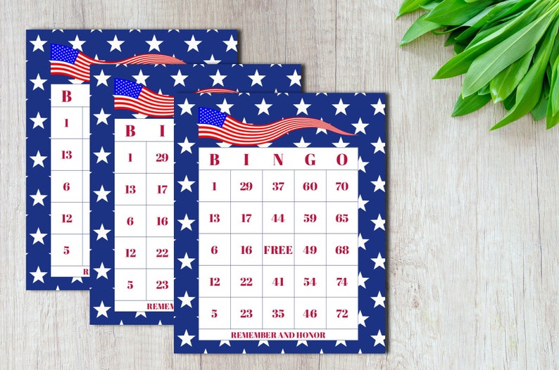 50 Memorial Day Bingo Cards, Unique Cards, 1 per Page, Instant Download ...