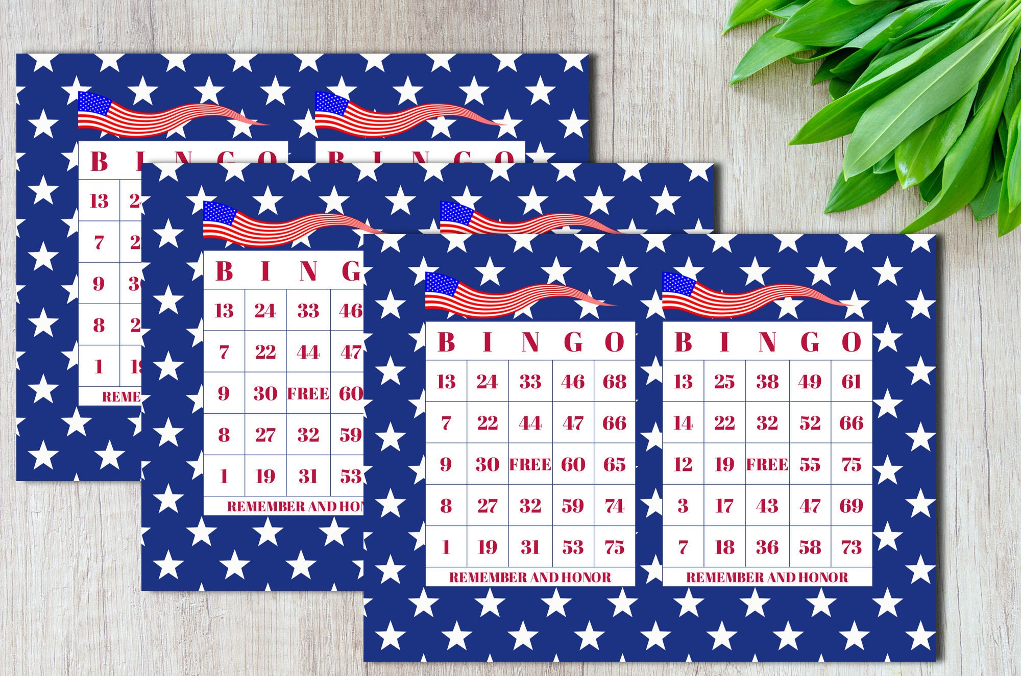 50 Memorial Day Bingo Cards, Unique Cards, 2 Cards per Page, Instant ...