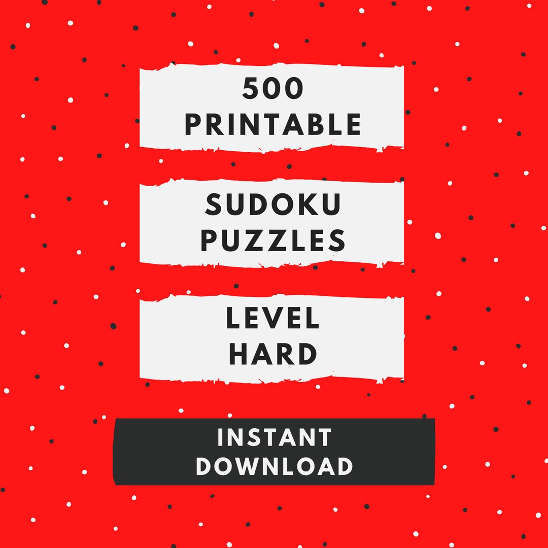 Printable Sudoku - 500 Hard Puzzles - Instant Download - Solutions ...