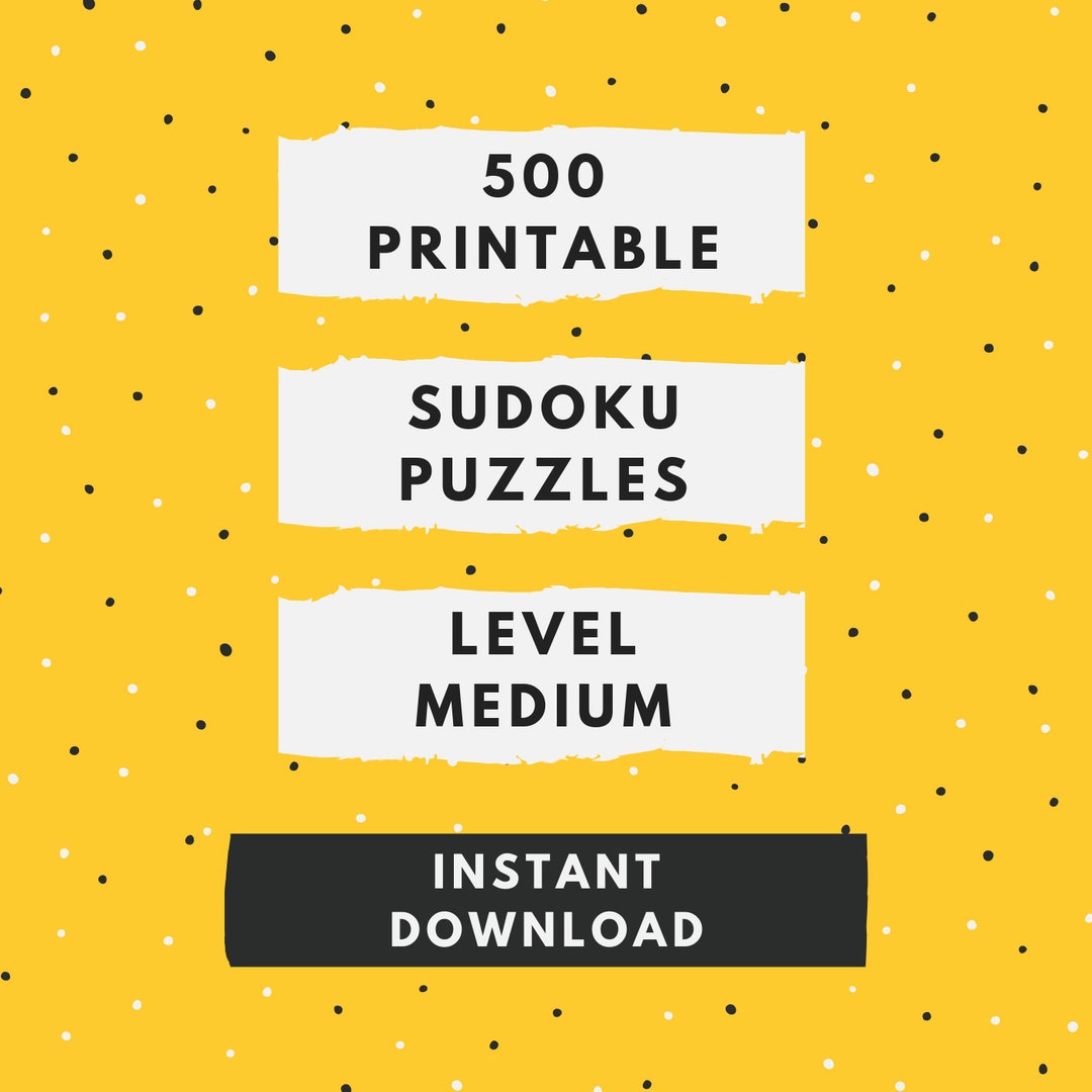 Printable Sudoku - 500 Medium Puzzles - Instant Download - Solutions ...