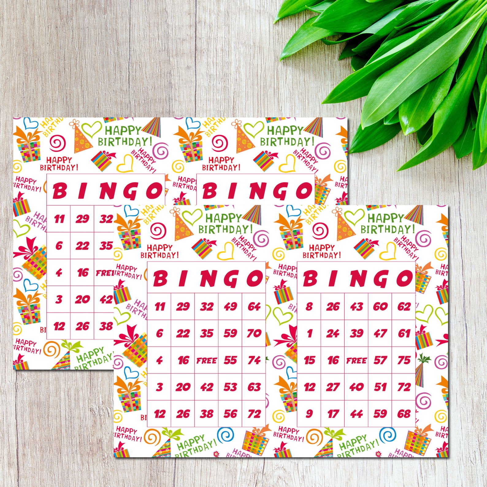 Feliz cumpleaños 200 cartones de bingo, 200 cartones de bingo únicos, 2 ...