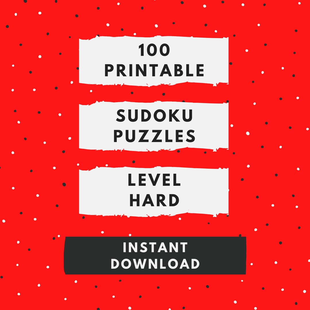 Printable Sudoku - 100 Hard Puzzles - Instant Download - Solutions ...