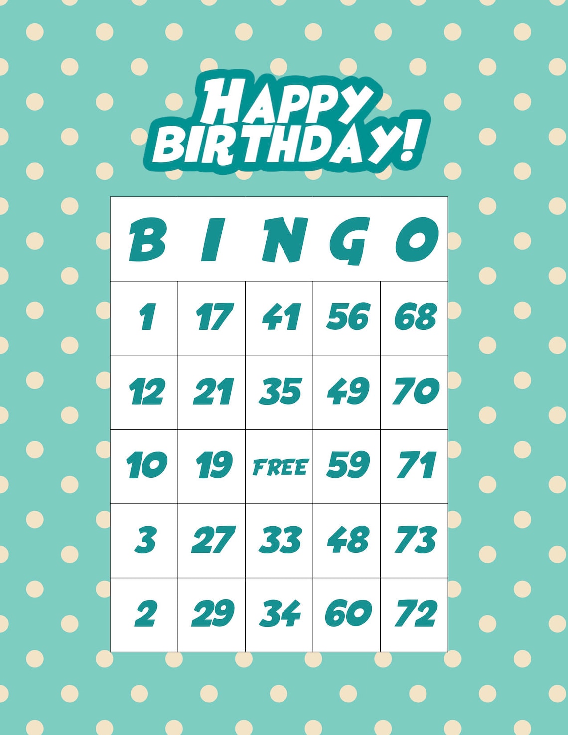 20 Bingo Cards, 20 Unique Happy Birthday Bingo Cards, 1 per Page ...