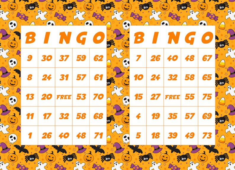 Halloween 20 Bingo Cards, 20 Unique Halloween Bingo Cards, 2 per Page ...