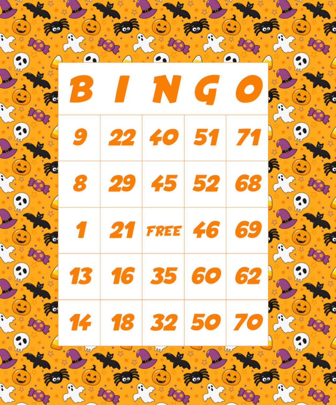 Halloween 20 Bingo Cards, 20 Unique Halloween Bingo Cards, 1 per Page ...