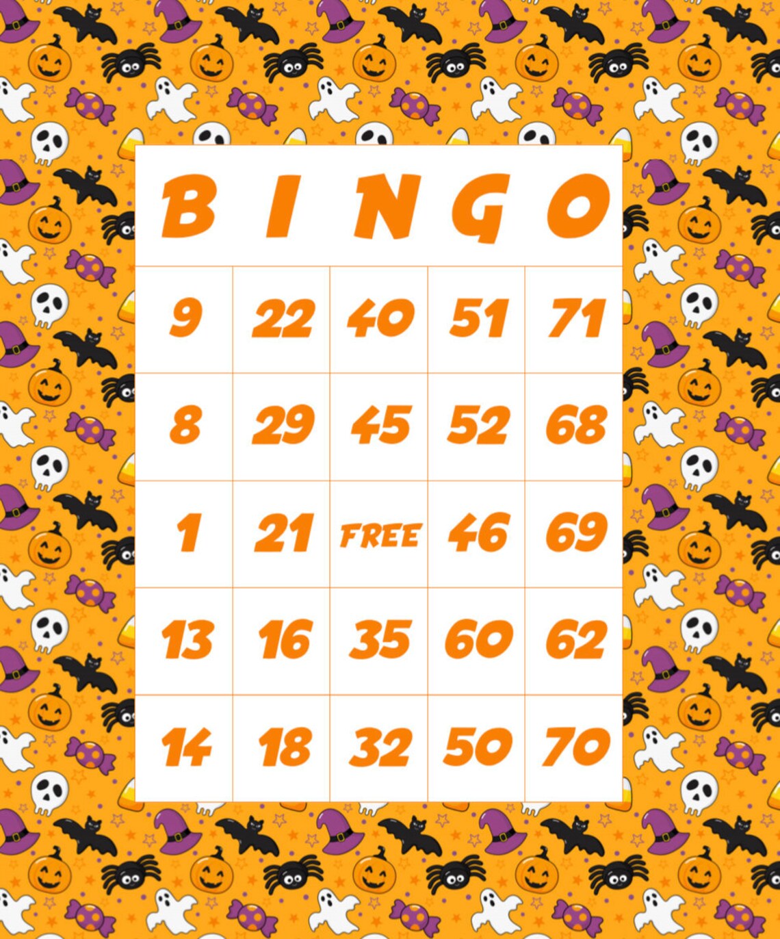 Halloween 50 Bingo Cards, 50 Unique Halloween Bingo Cards, 1 per Page ...