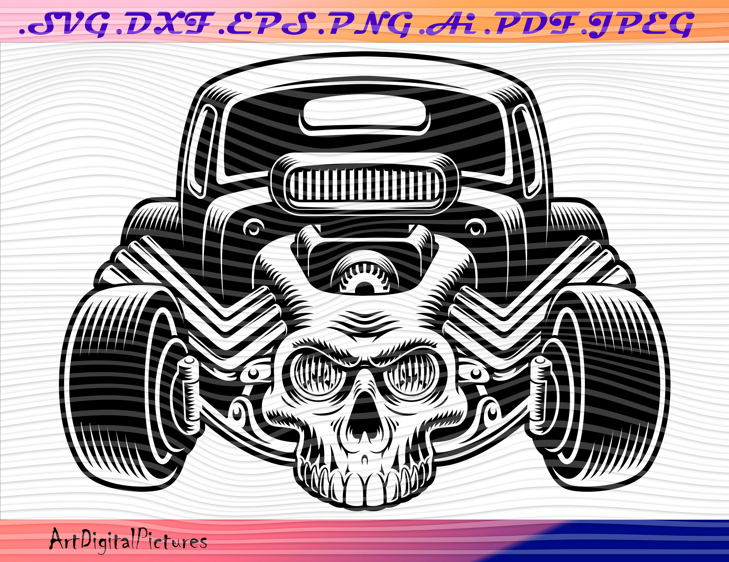 Hot Rod with Skull Hot Rod SVG Vintage Car SVG Muscle Car | Etsy