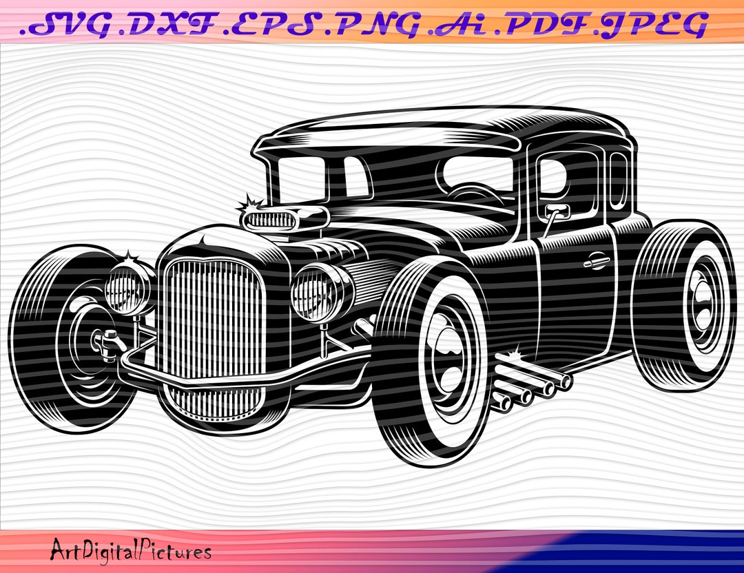 Hot Rod SVG, Vintage Car SVG, Muscle Car Silhouette, Retro Car Svg, Hot ...