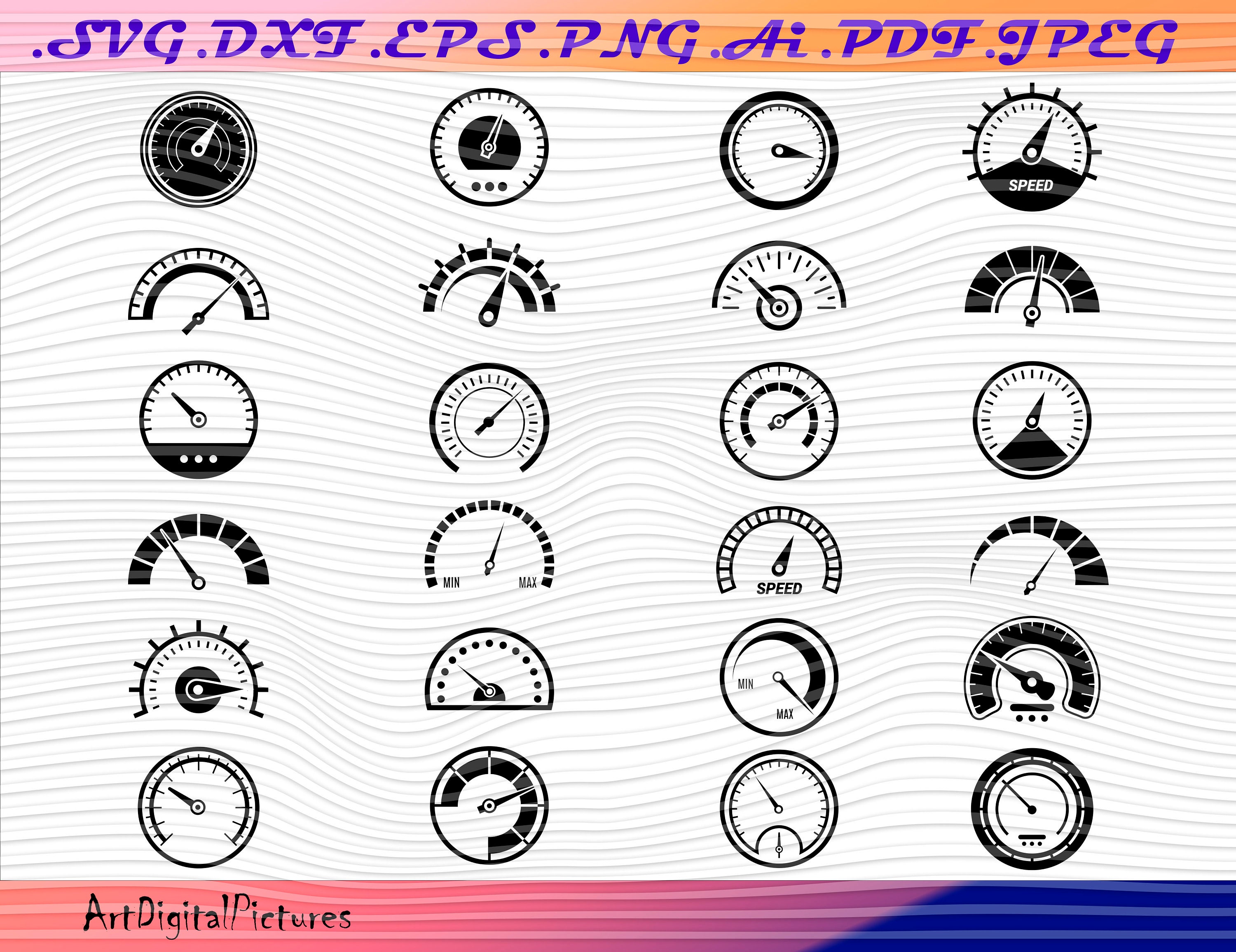 Level Measure Icon Set, Speedometer Sign, Fuel Limit, Speed Indicator ...