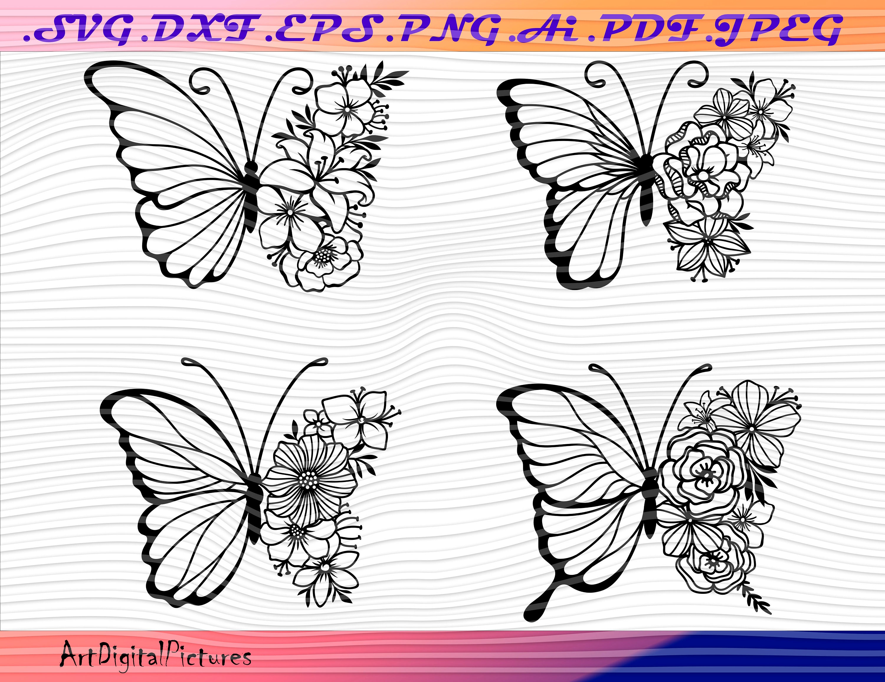 BUTTERFLY in SVG Floral butterfly Flowers svg Spring | Etsy