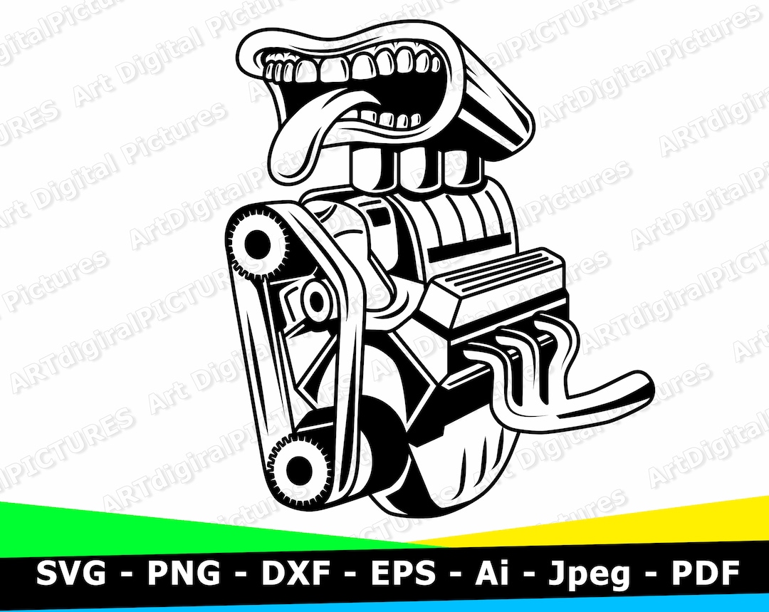 Hot Rod Engine, Hot Rod SVG, Vintage Car SVG, Muscle Car Silhouette ...